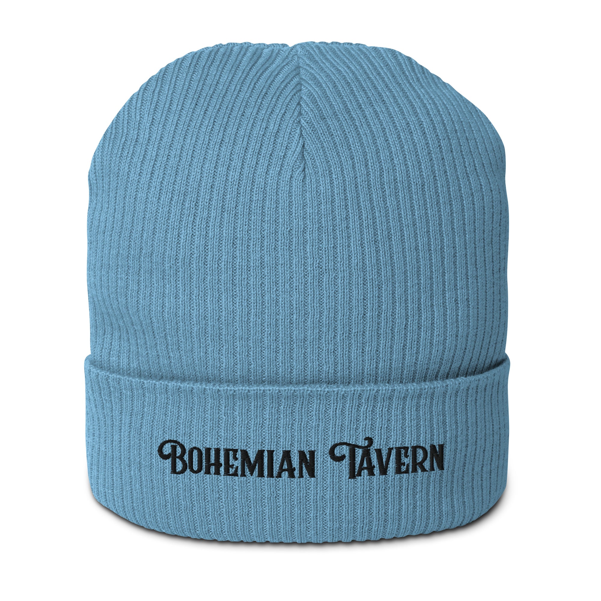 Bohemian Tavern | Organic Ribbed Beanie | Embroidered | Black Lettering ...